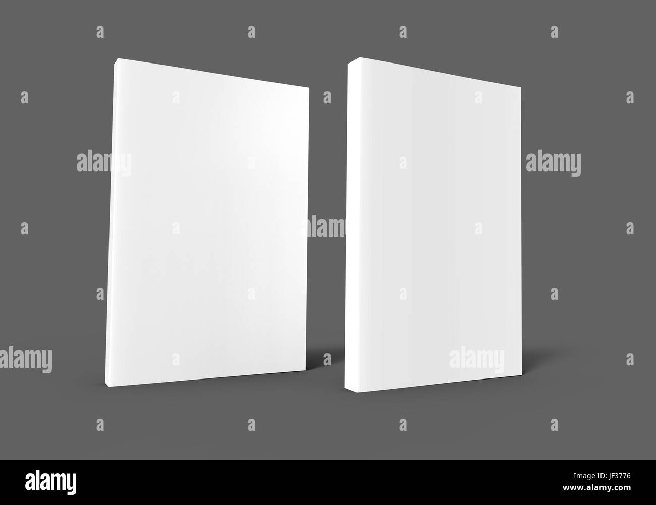 two standing blank right tilt 3d rendering white books, isolated dark ...