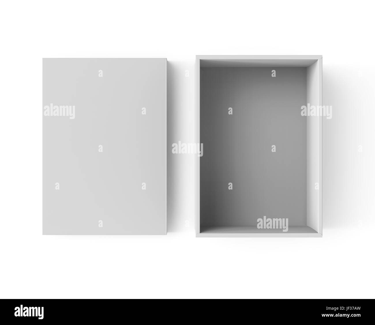 3d rendering blank open paper box with separate lid on the ground for ...