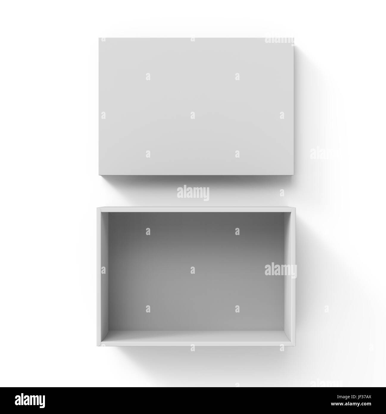 3d rendering blank open paper box with separate lid on the ground for ...