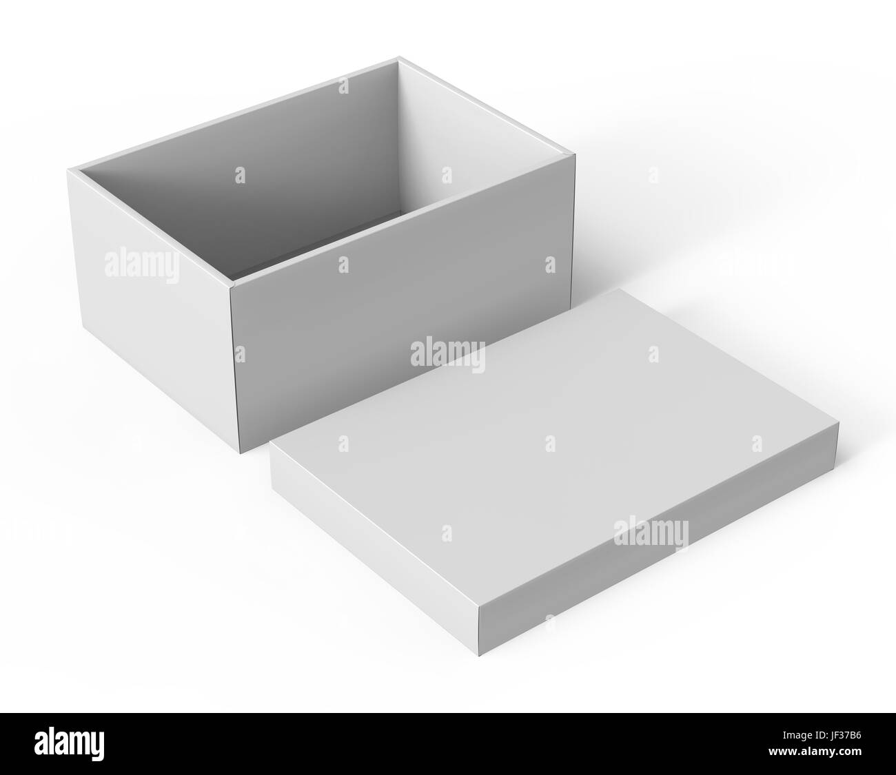 3d rendering blank left tilt open paper box with separate lid on the ...