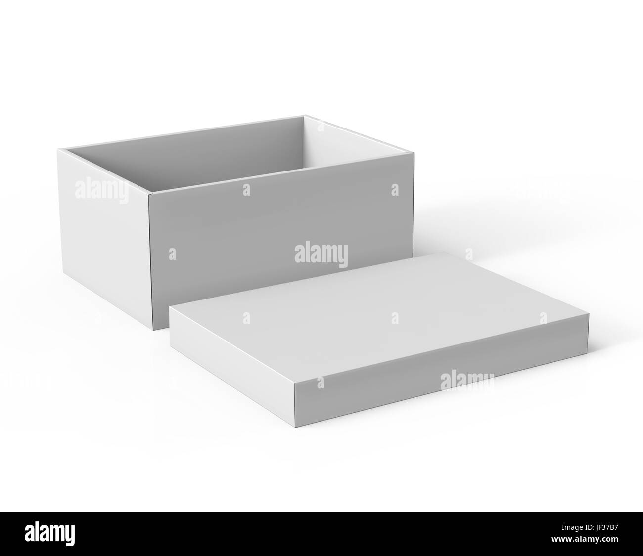 3d rendering blank left tilt open paper box with separate lid on the ...