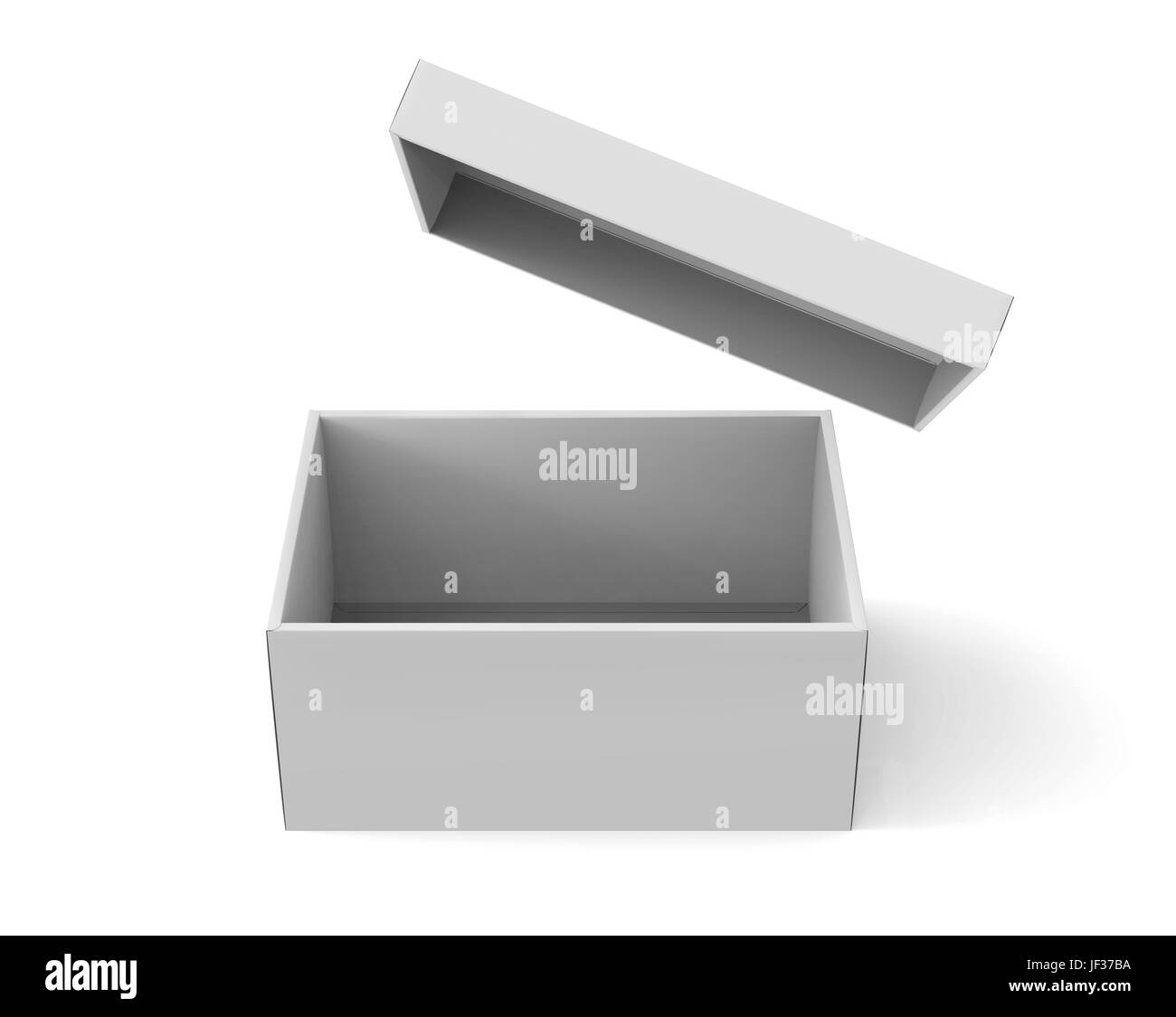 3d rendering blank open paper box with floating lid for design use ...