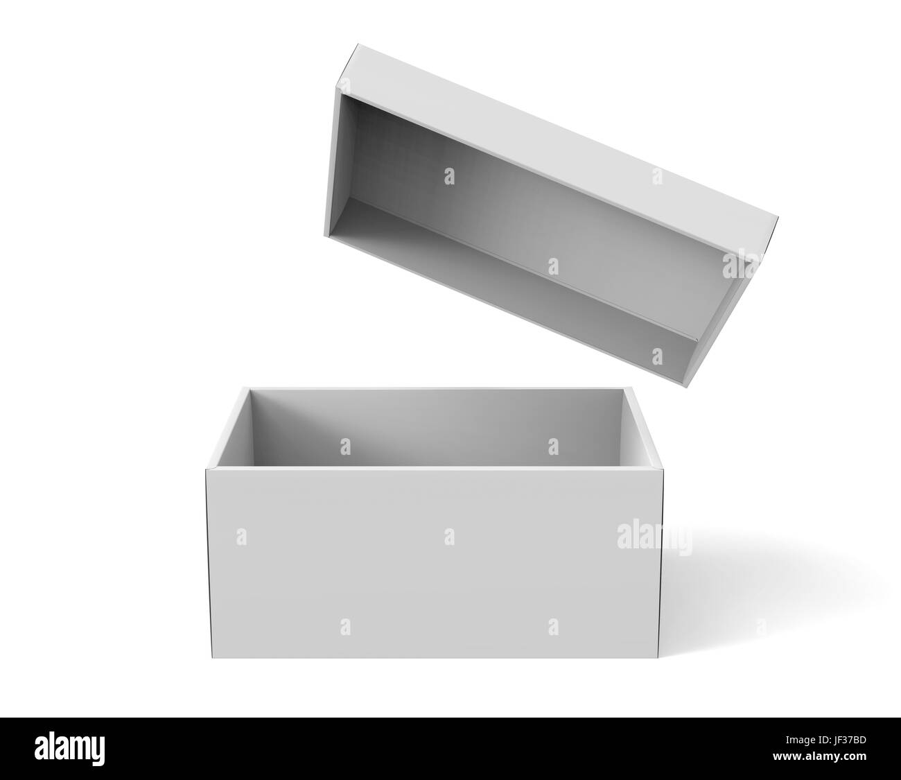 3d rendering blank open paper box with floating lid for design use ...