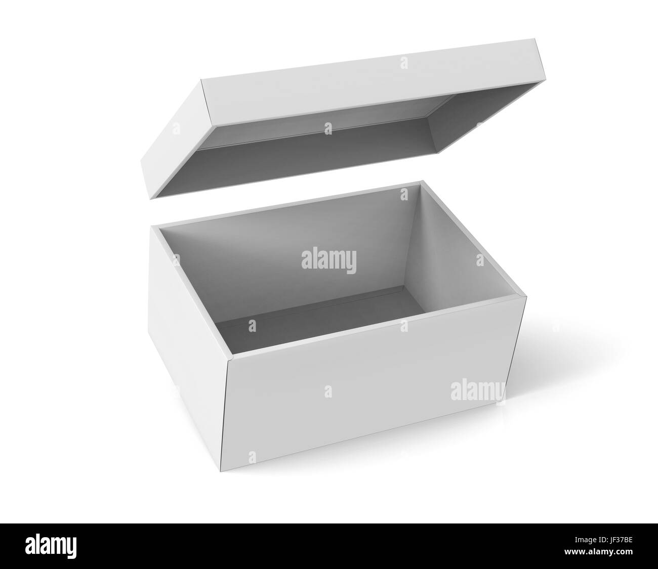 3d rendering slanting blank left tilt open paper box with floating lid ...