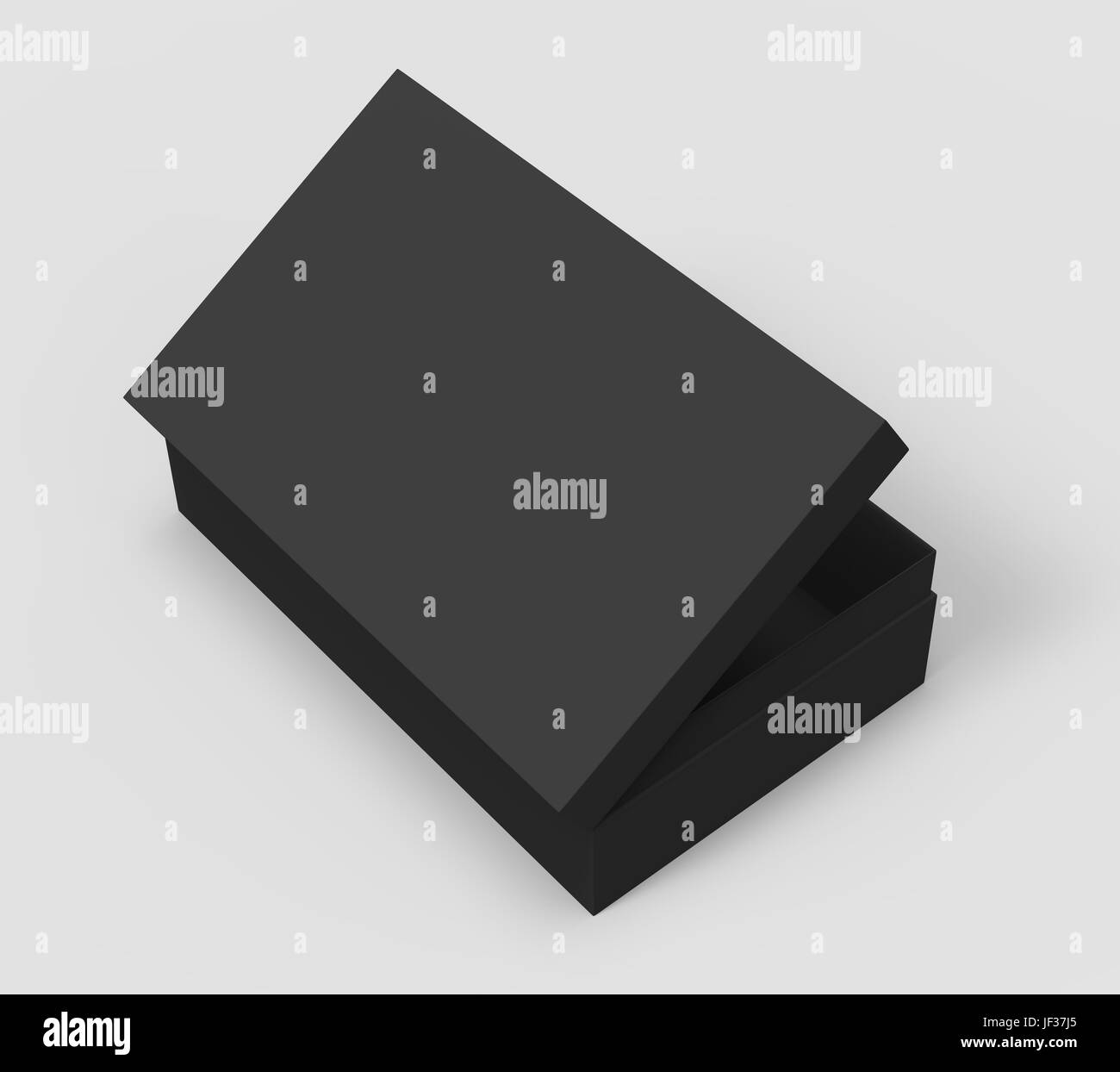 3d rendering black right tilt blank half open box with lid, isolated ...