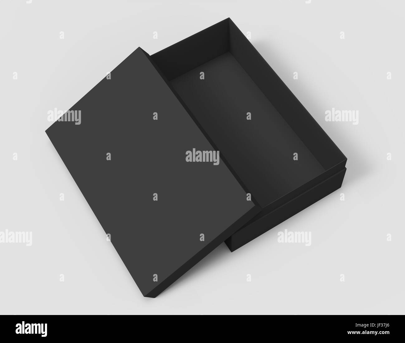 3d rendering black right tilt blank half open box with lid, isolated ...