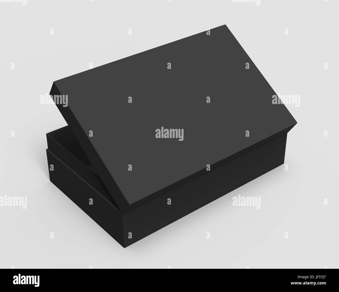 3d rendering left tilt black blank half open box with lid, isolated ...