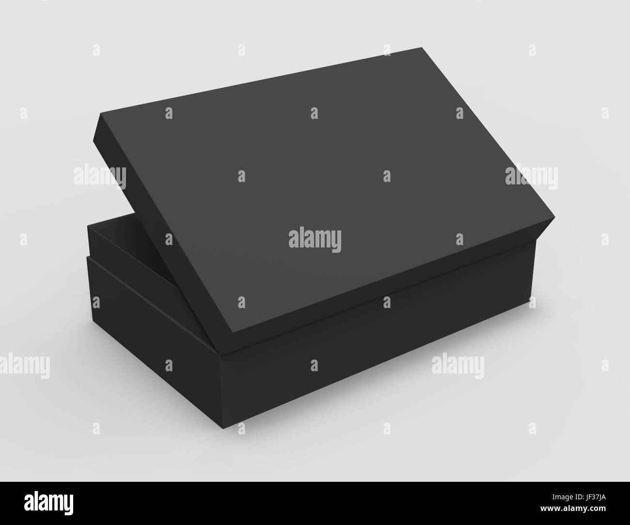 3d rendering left tilt black blank half open box with lid, isolated ...