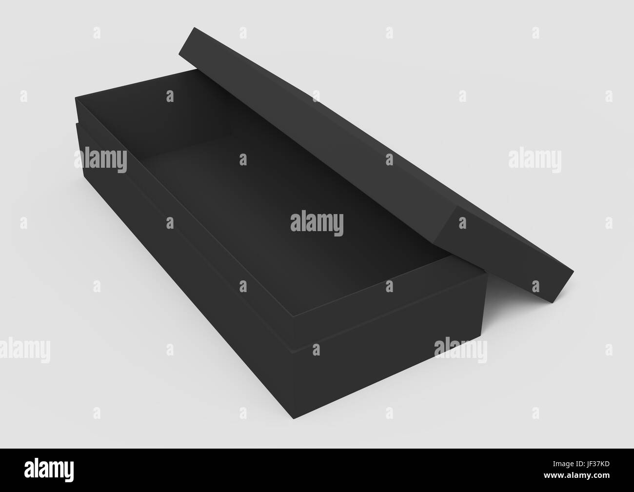 3d rendering black right tilt blank half open box with lid, isolated ...