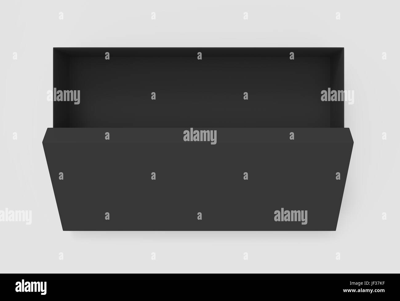 3d rendering black blank half open box with lid, isolated light gray ...