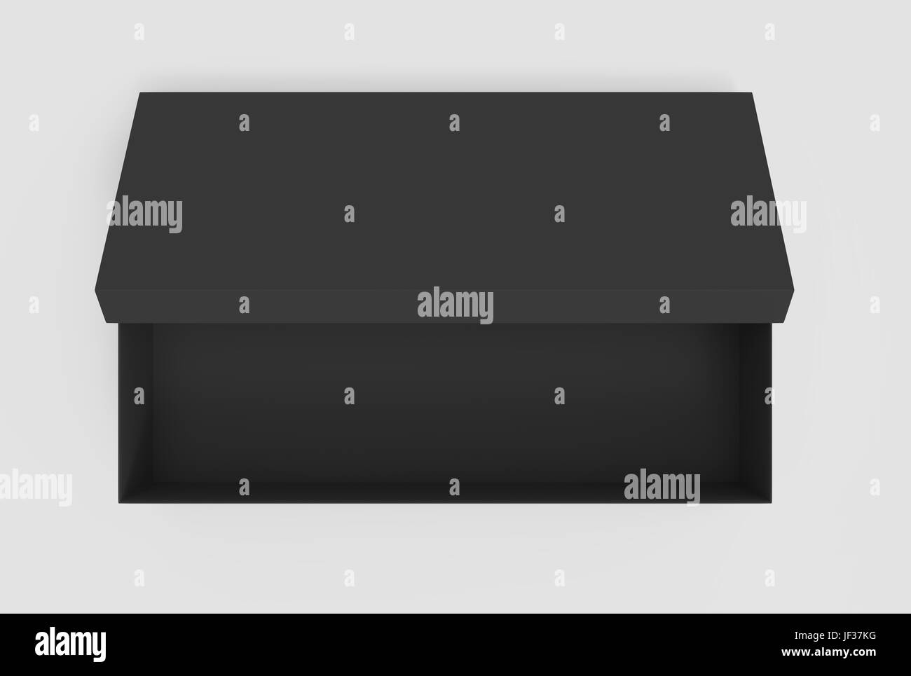 3d rendering black blank half open box with lid, isolated light gray ...