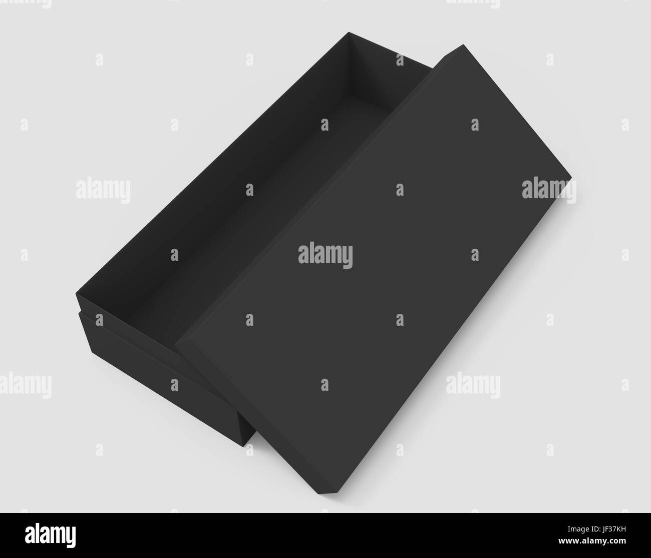 3d rendering left tilt black blank half open box with lid, isolated ...