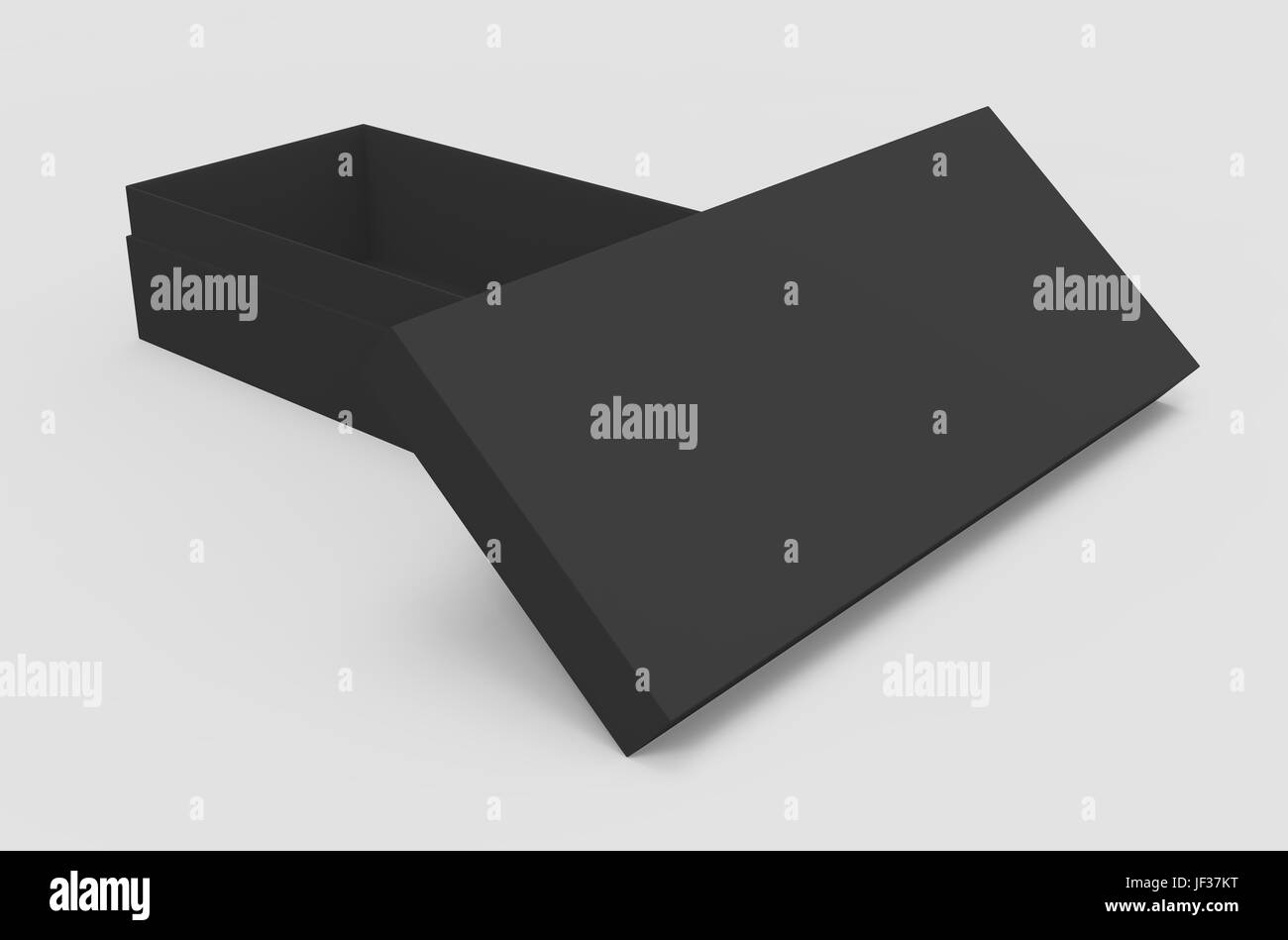 3d rendering black blank half open box and lid, placed in T shape ...