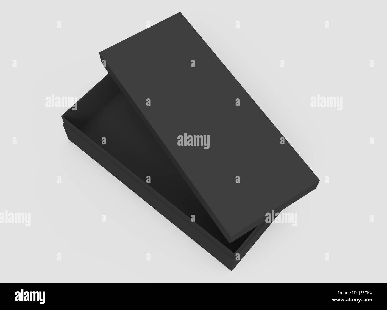 3d rendering black right tilt blank half open box with lid, isolated ...
