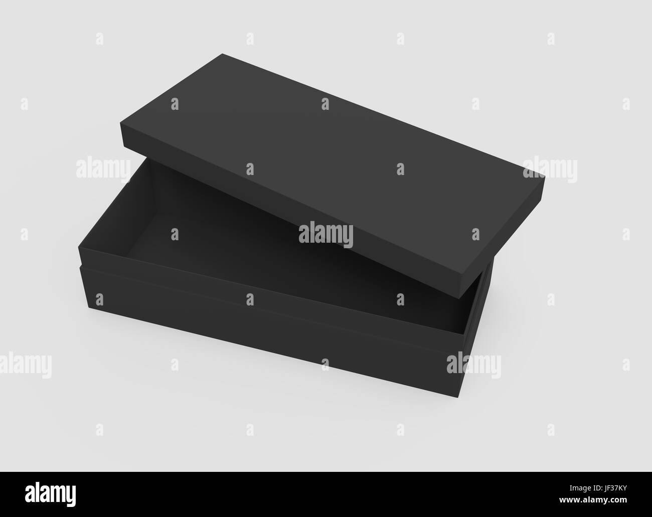 3d rendering black right tilt blank half open box with lid, isolated ...