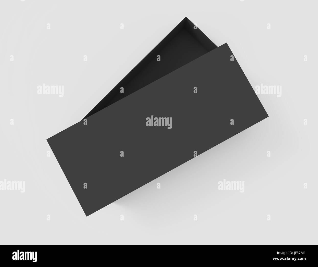 3d rendering left tilt black blank slightly open box with lid, isolated ...