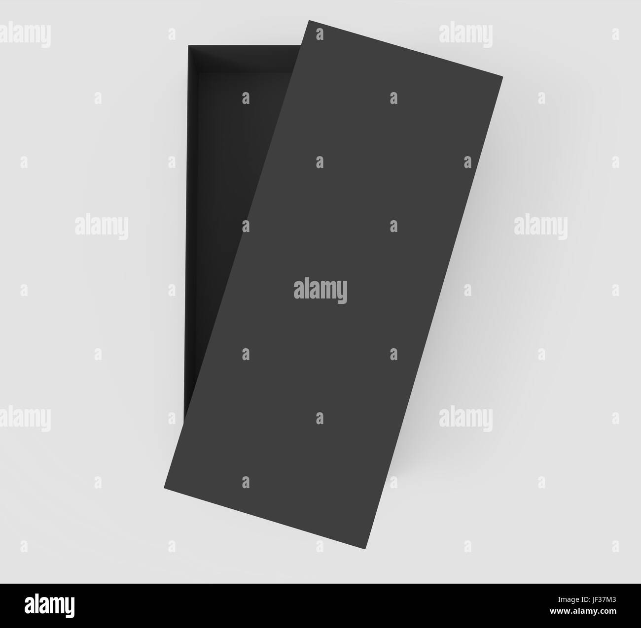 3d rendering black blank half open box with left tilt lid, isolated ...