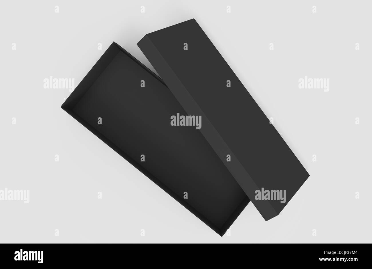 3d rendering black right tilt blank open box with lid, isolated light ...