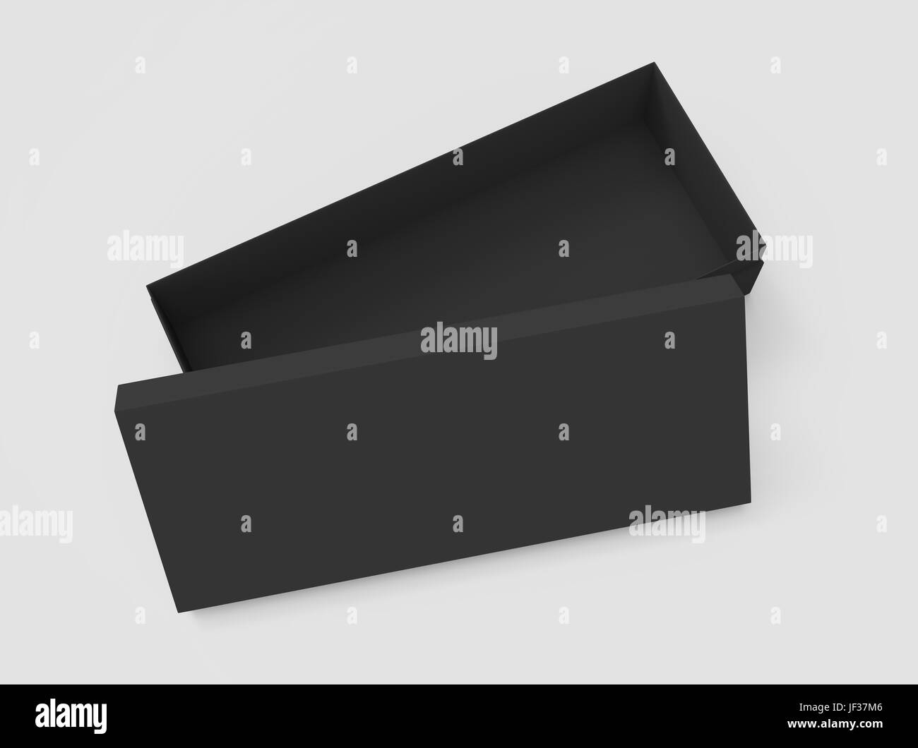 3d rendering left tilt black blank half open box with lid, isolated ...