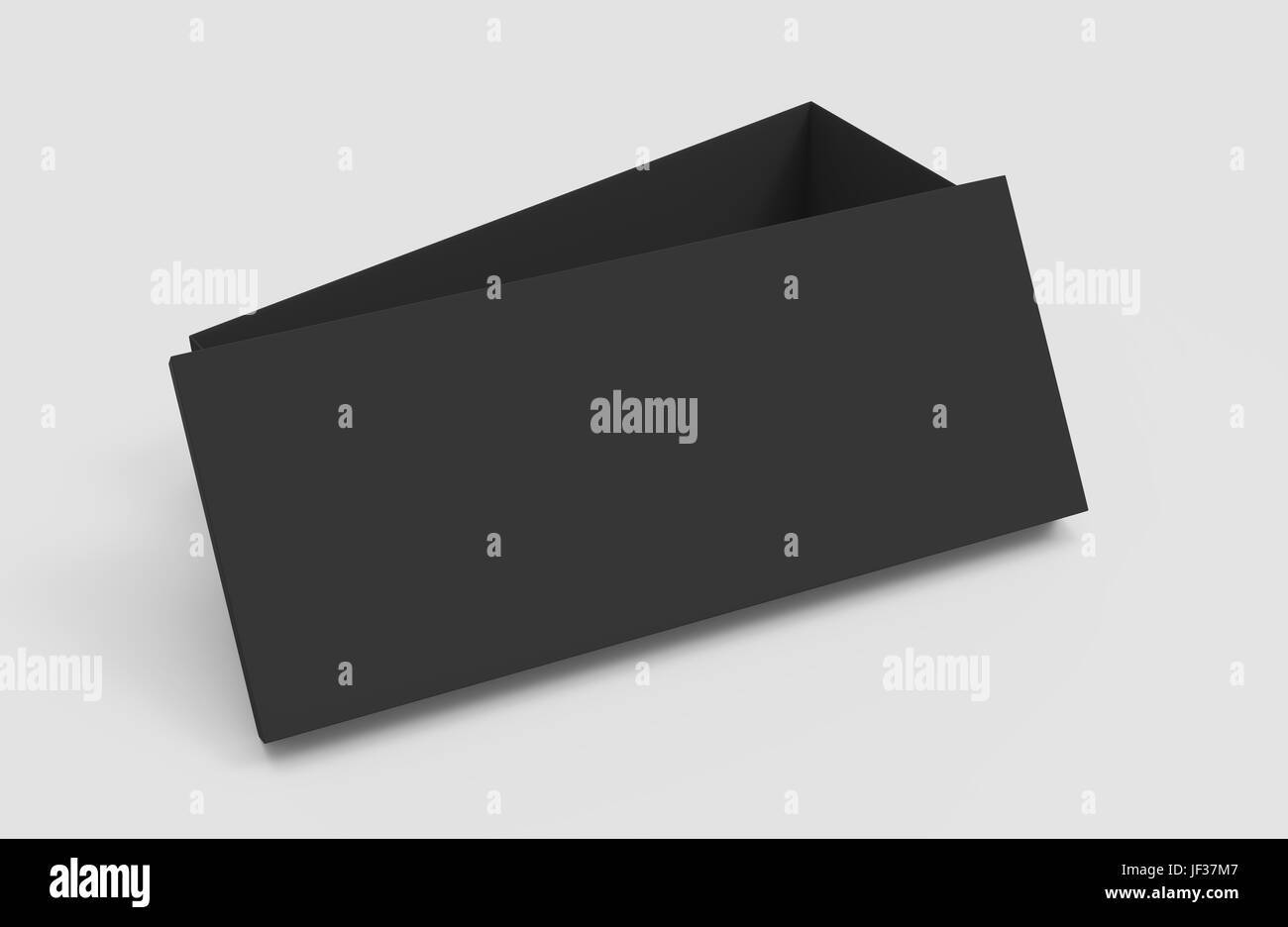 3d rendering left tilt black blank half open box with lid, isolated ...
