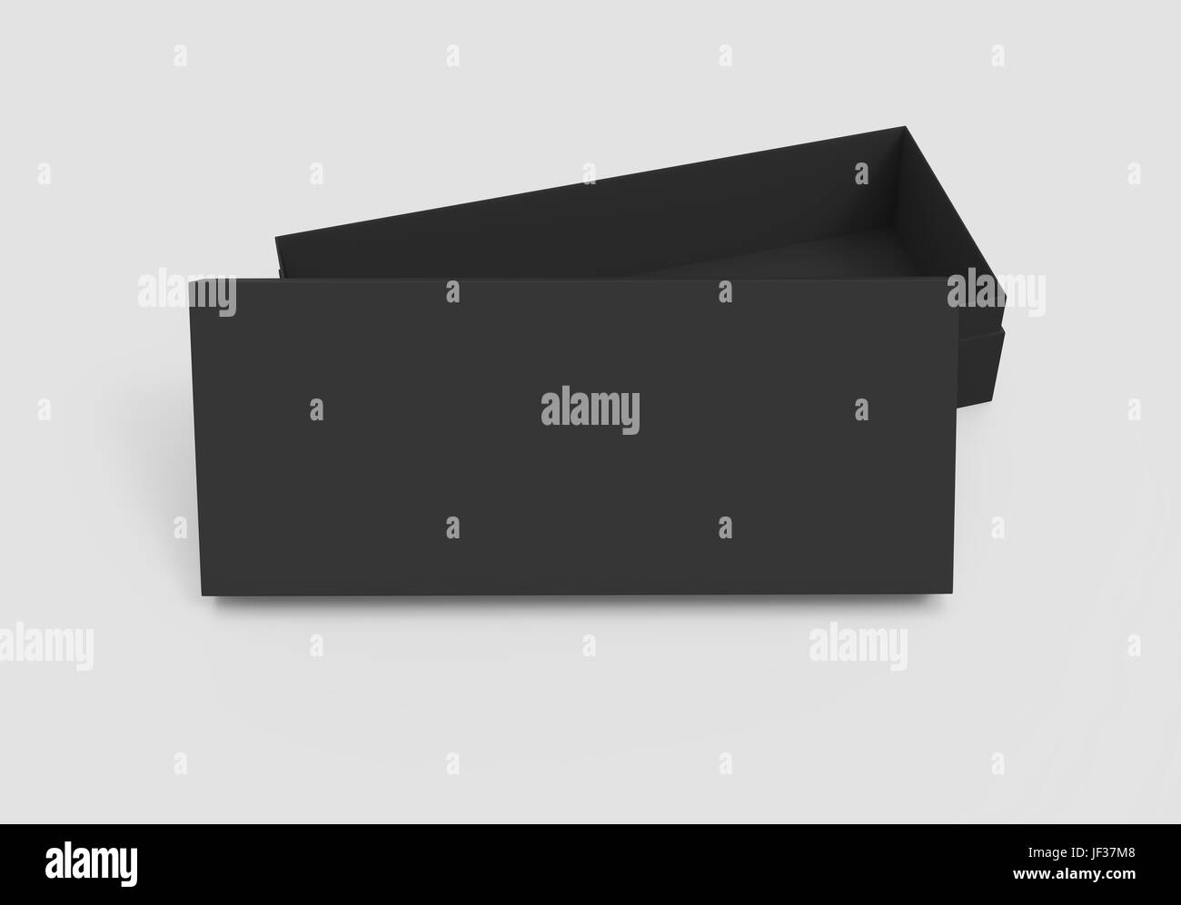 3d rendering black blank half open box with lid, isolated light gray ...