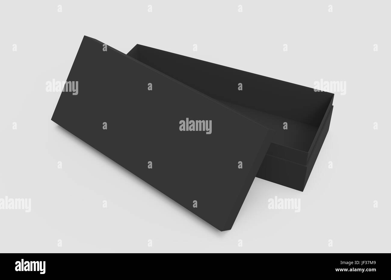 3d rendering black right tilt blank half open box with lid, isolated ...