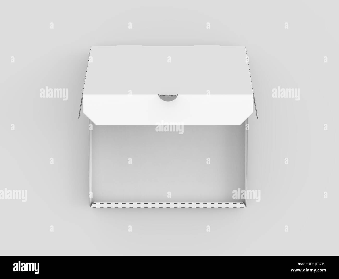 3d rendering white blank half open pizza box, isolated light gray ...