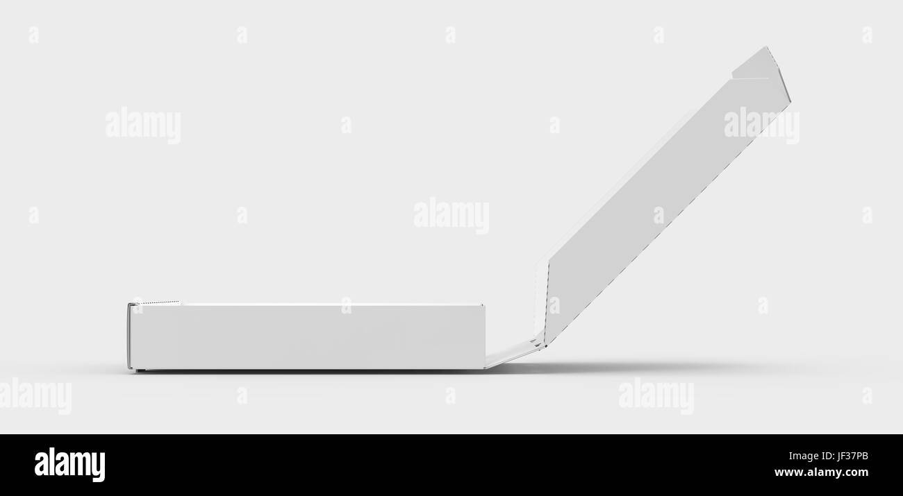 3d rendering white blank left tilt open pizza box, isolated white ...