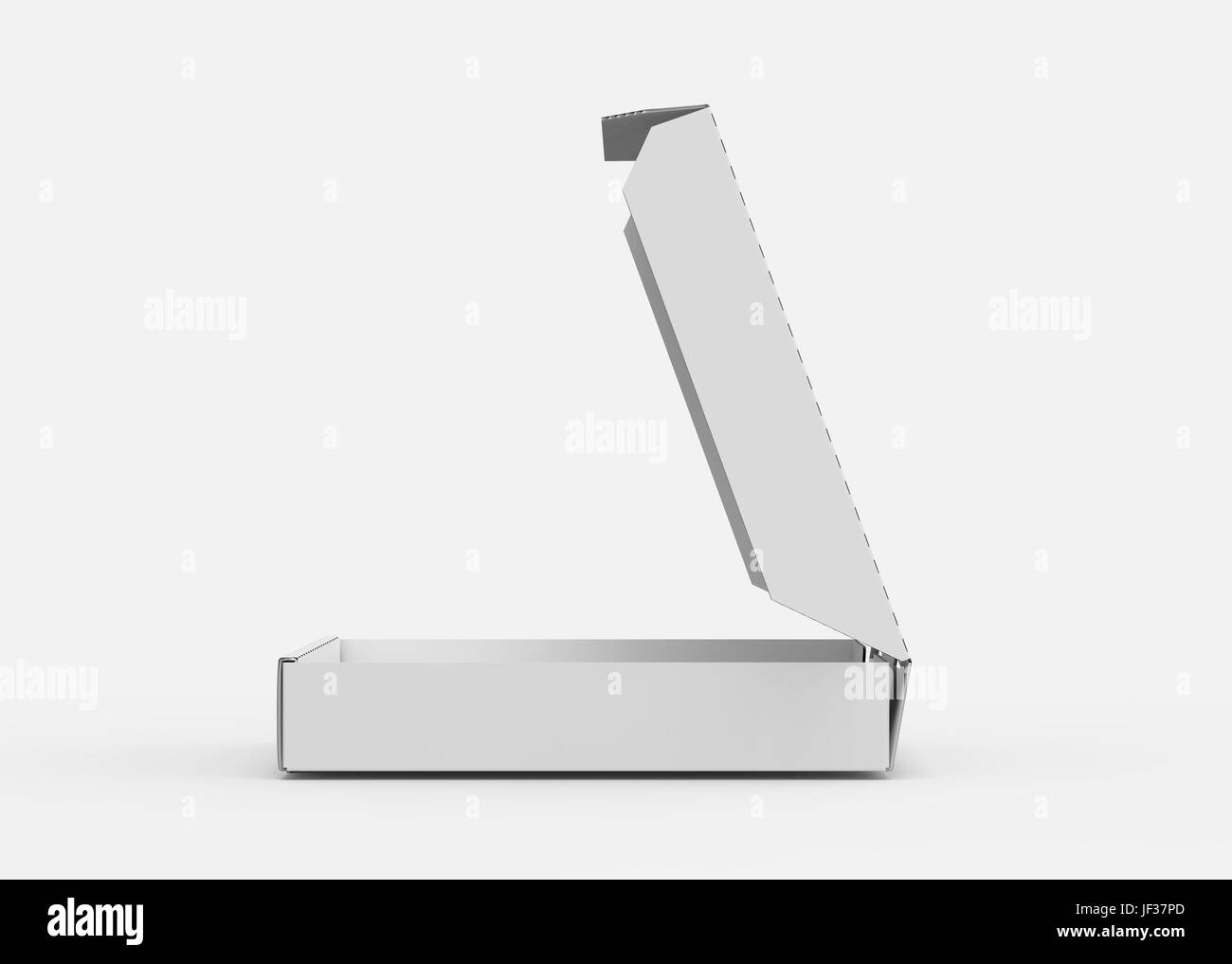 3d rendering white blank left tilt open pizza box, isolated white ...