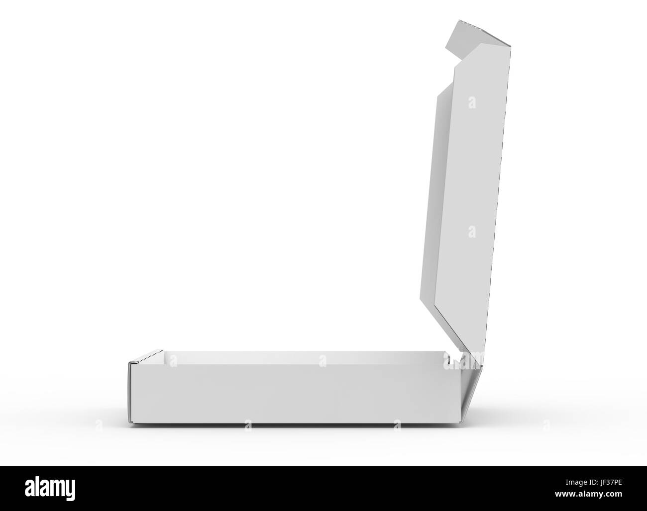 3d rendering white blank left tilt open pizza box, isolated white ...