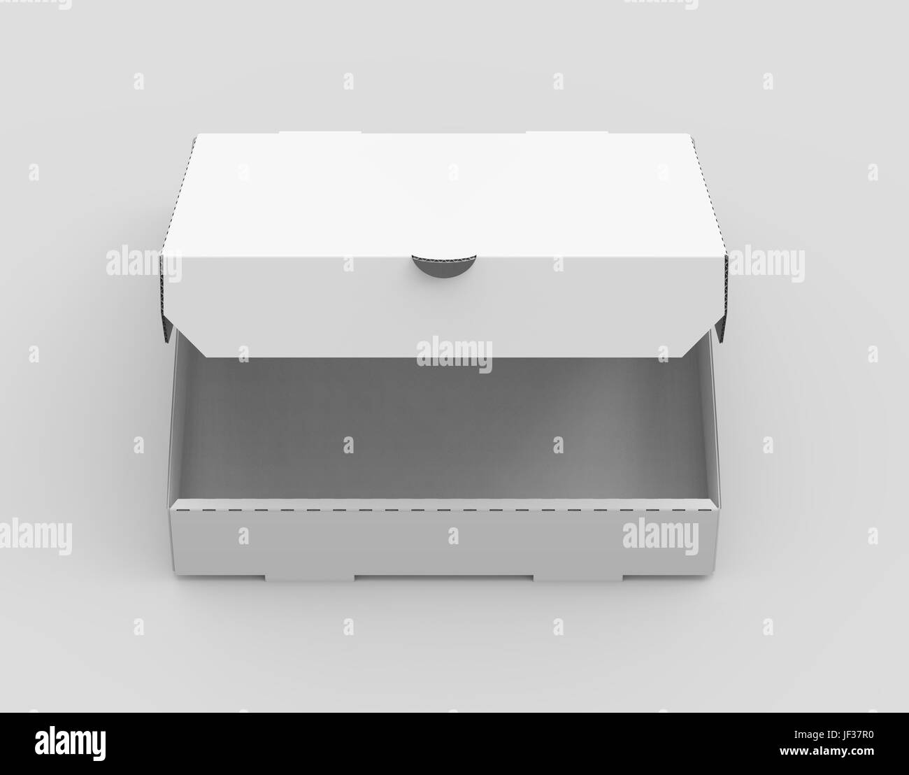 3d rendering white blank half open pizza box, isolated light gray ...