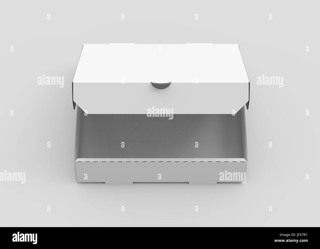3d rendering white blank half open pizza box, isolated light gray ...