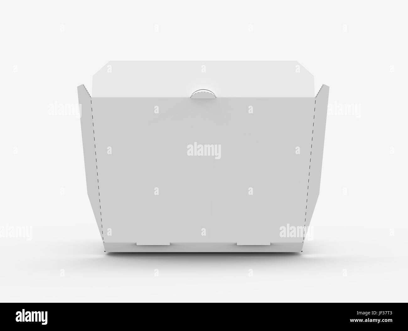 3d rendering white blank open pizza box, isolated white background side ...