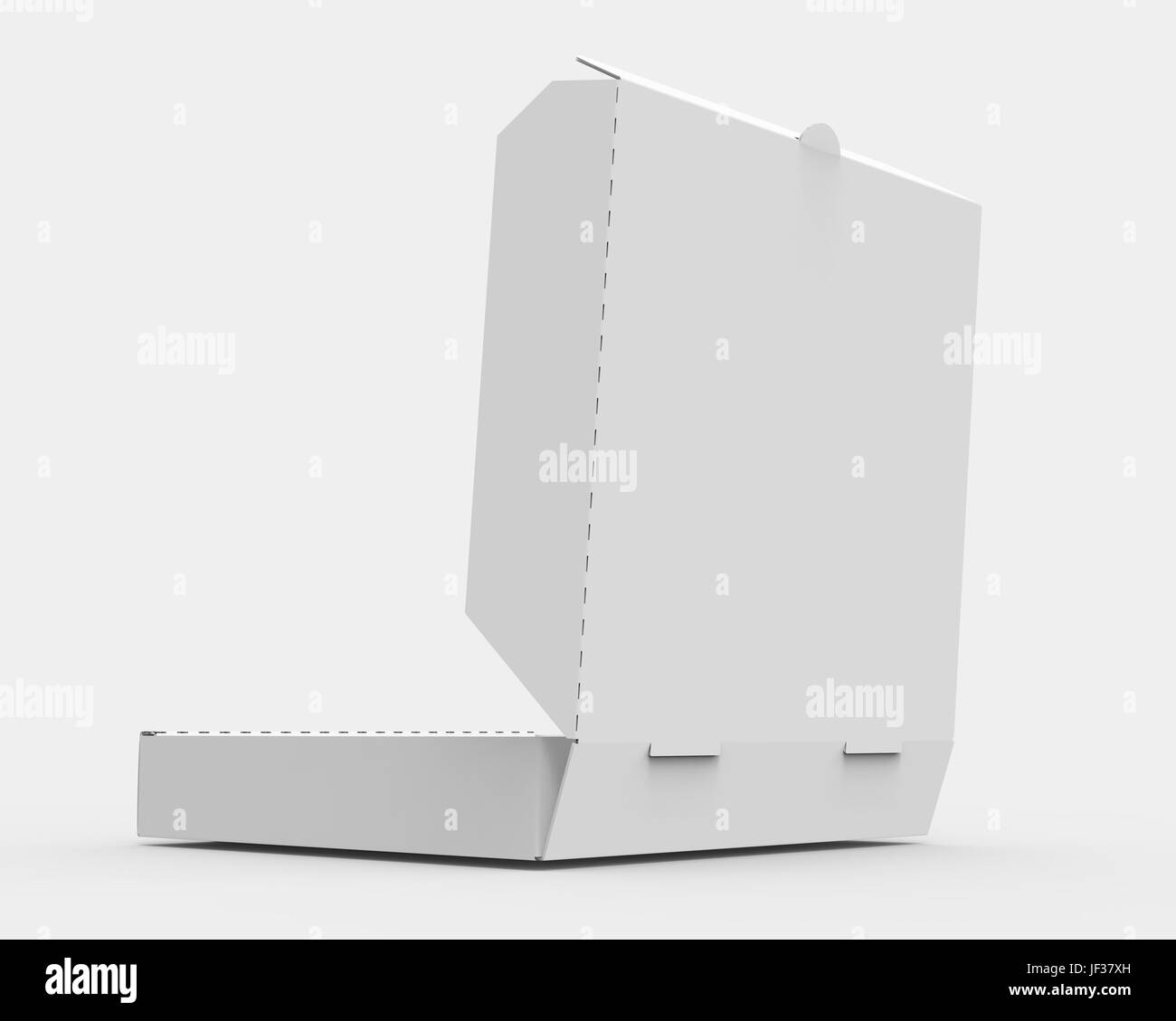 3d rendering white blank left tilt open pizza box, isolated white ...
