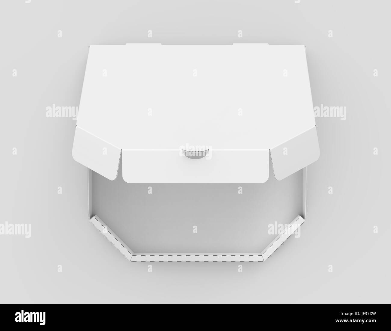 3d rendering white blank half open pizza box, isolated gray background ...