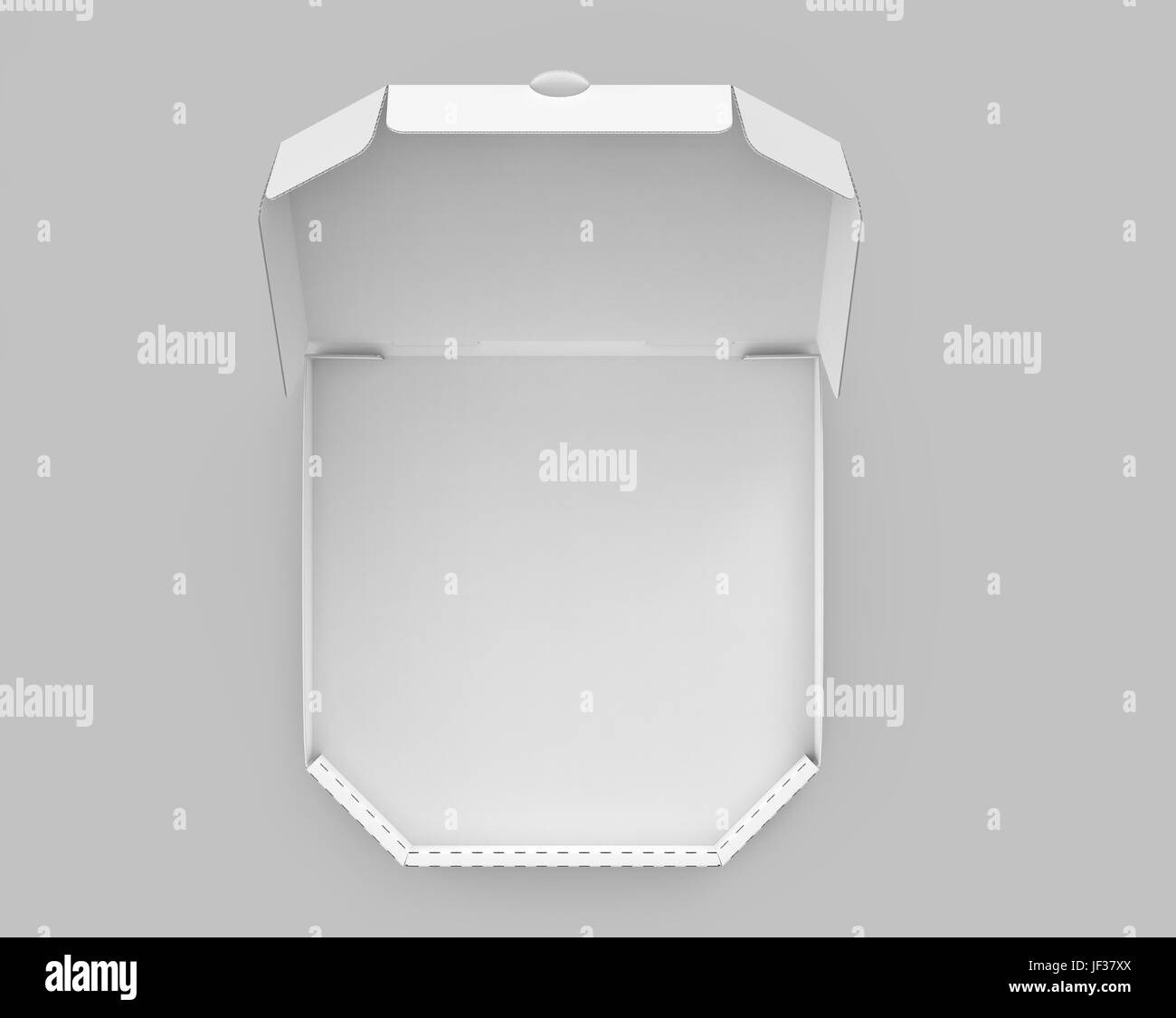 3d rendering white blank open pizza box, isolated gray background top ...