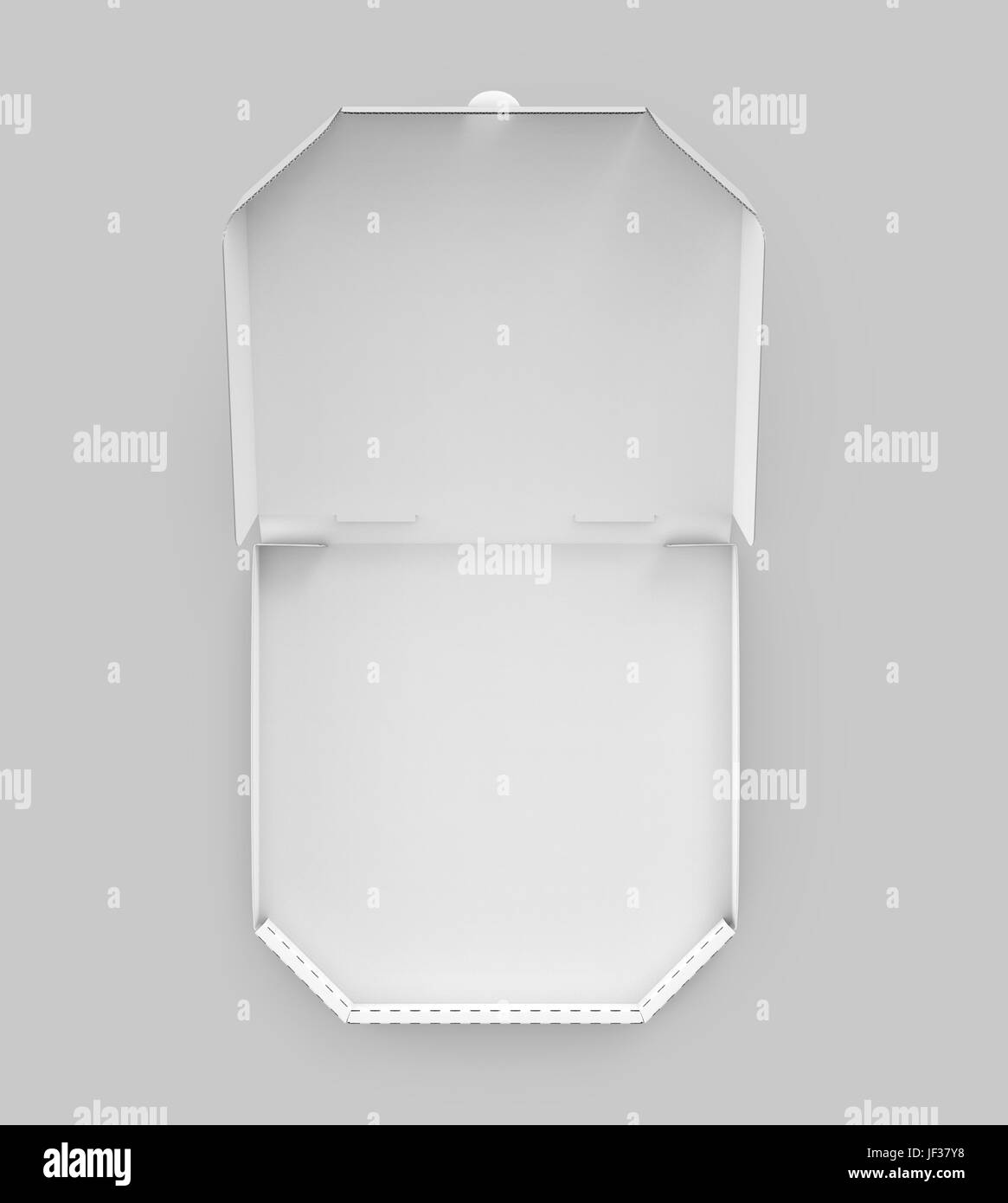 3d rendering white blank open pizza box, isolated gray background top ...
