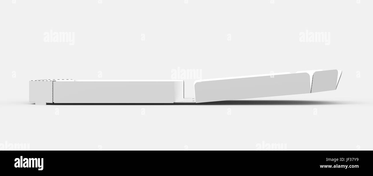 3d rendering white blank left tilt open pizza box, isolated white ...