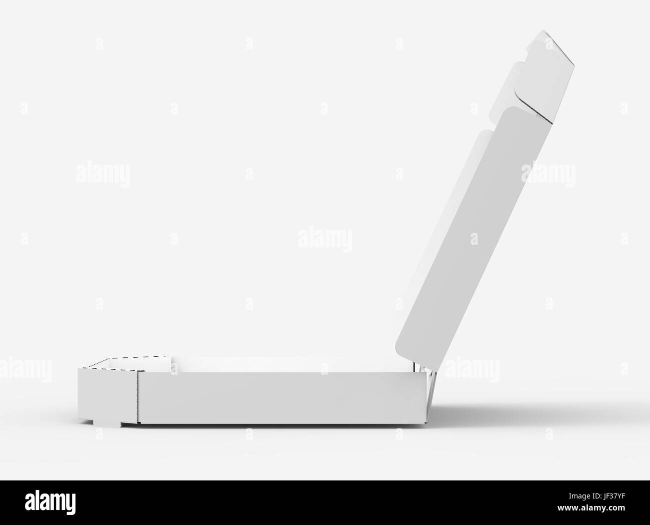3d rendering white blank left tilt open pizza box, isolated white ...