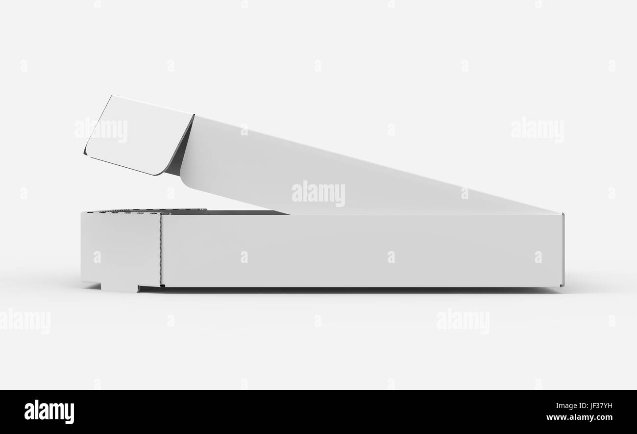 3d rendering white blank left tilt slightly open pizza box, isolated ...