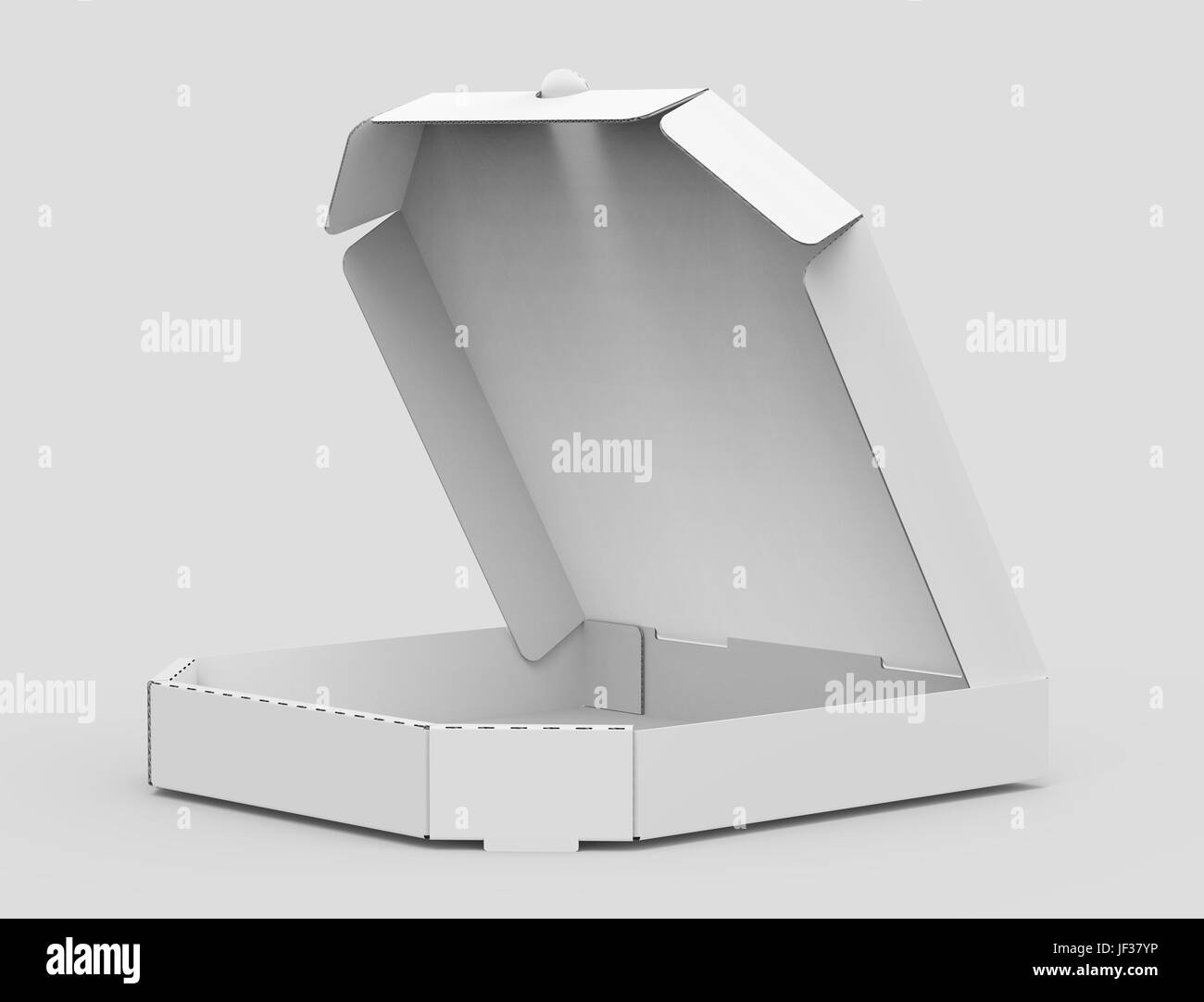 3d rendering white blank left tilt open pizza box, isolated gray ...