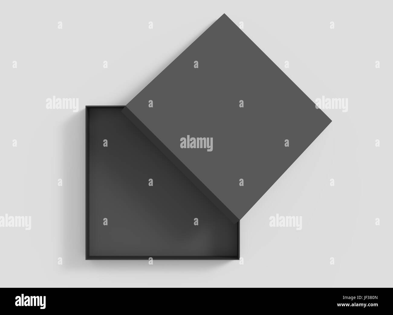black blank paper open box with leaning lid on the upper right ...