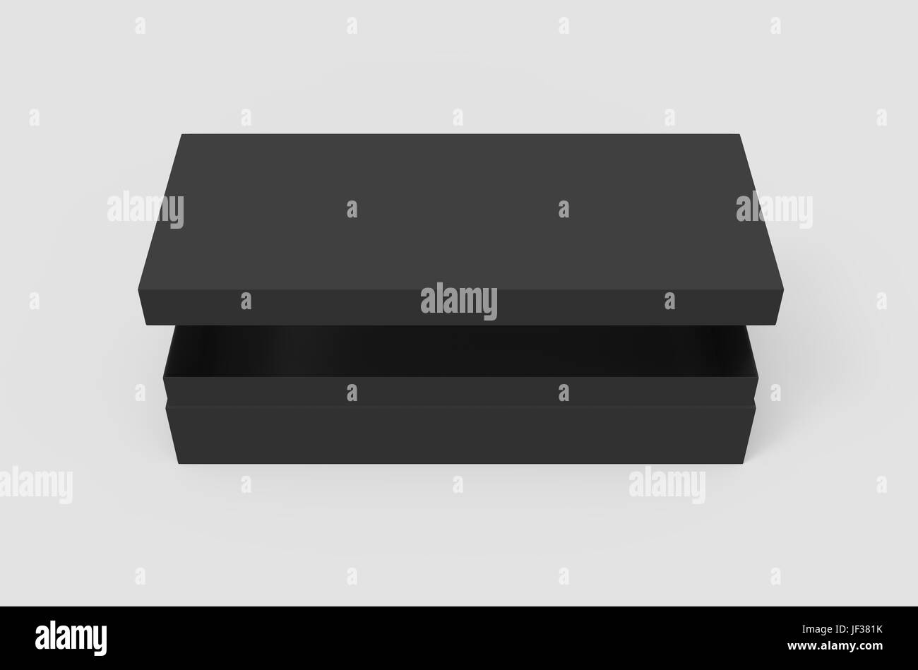 3d rendering black blank slightly open box with floating lid, isolated ...