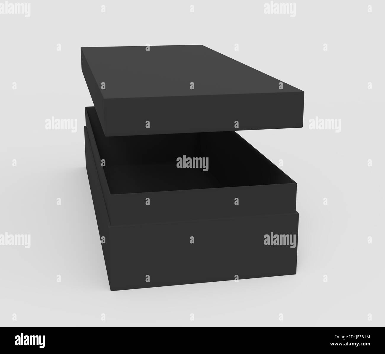 3d rendering black right tilt blank slightly open box with floating lid ...