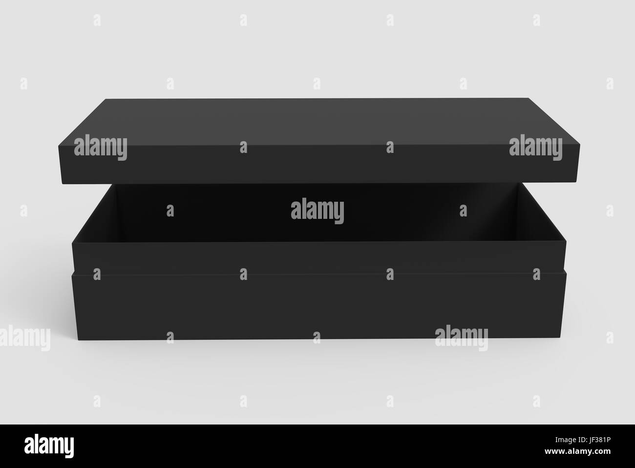 3d rendering black blank slightly open box with floating lid, isolated ...