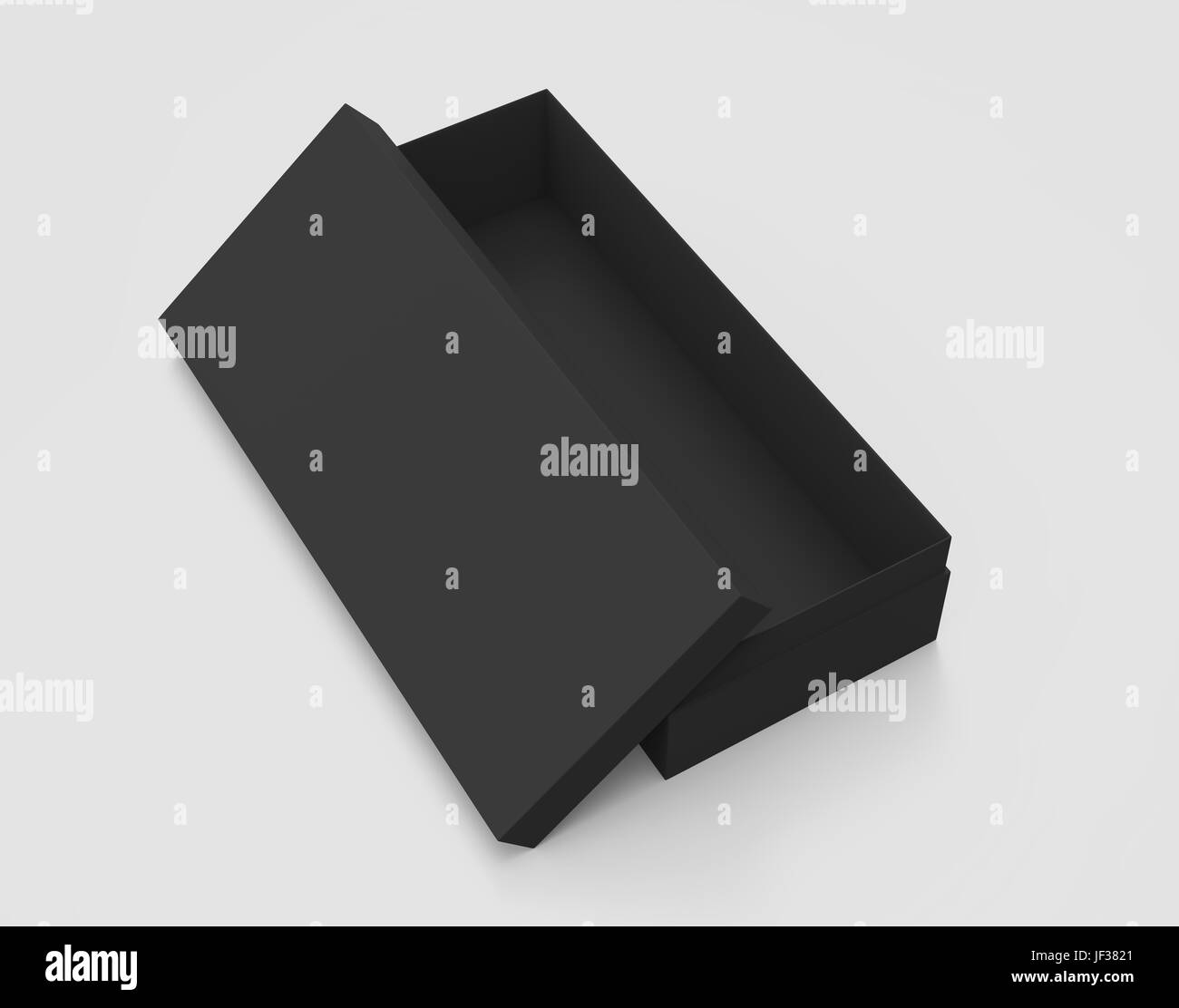 3d rendering black right tilt blank half open box with lid, isolated ...