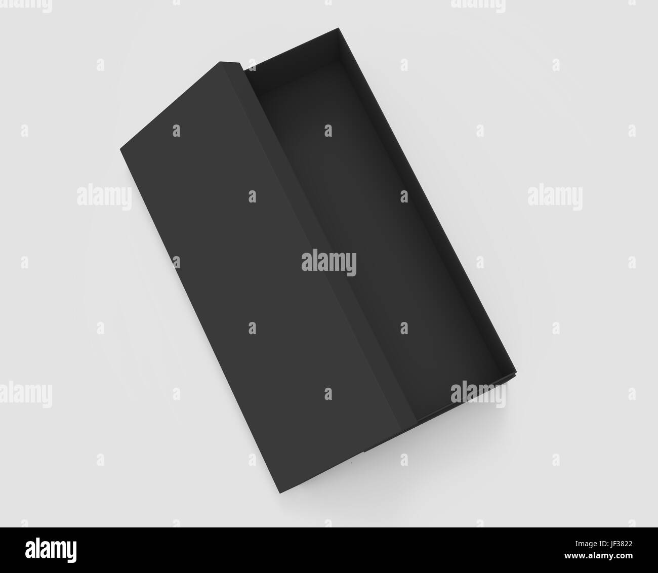 3d rendering black right tilt blank half open box with lid, isolated ...