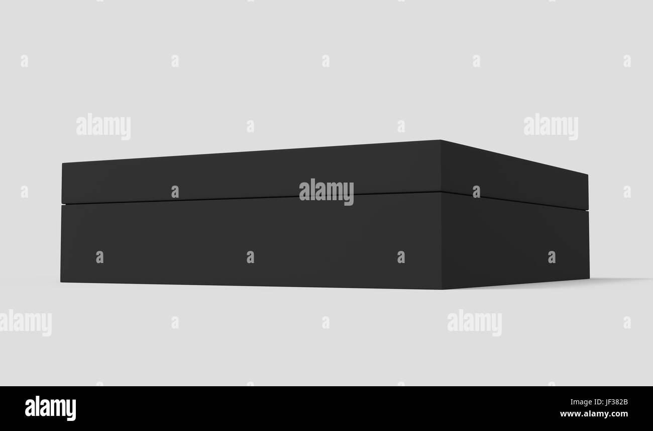 3d rendering black right tilt closed blank box with lid, isolated light ...