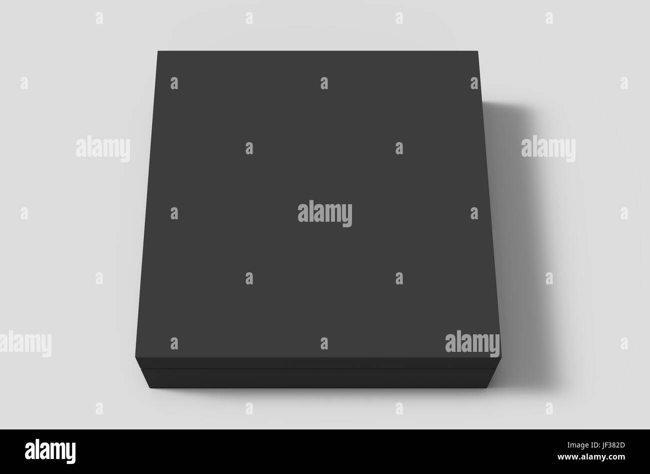 black blank closed paper box with lid, isolated gray background, 3d ...