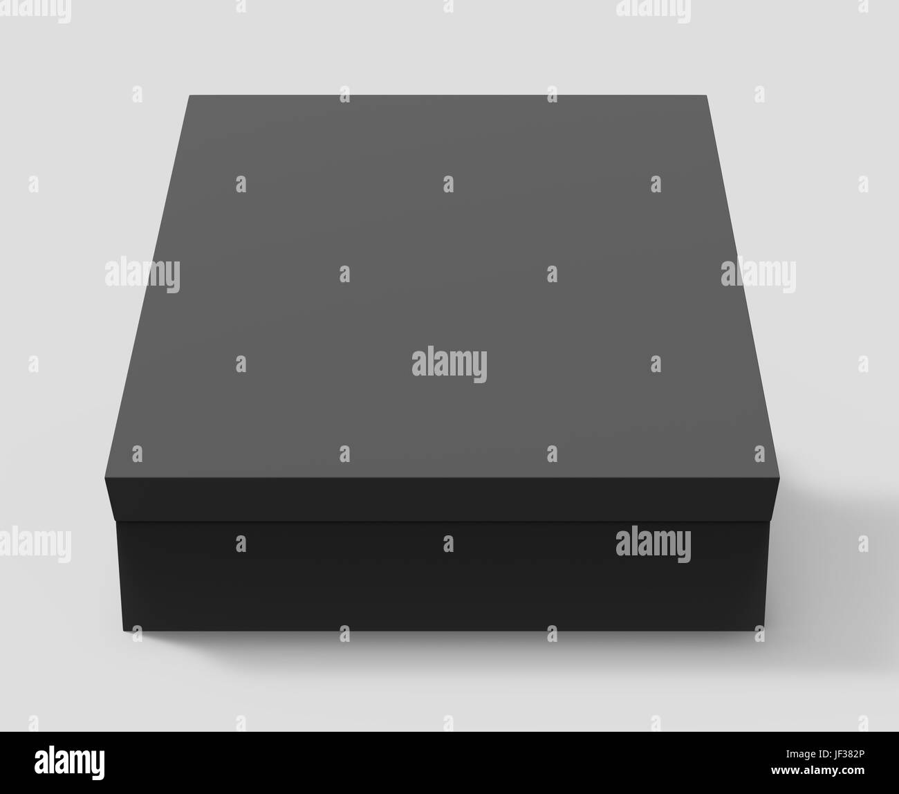 black blank closed paper box with lid, isolated gray background, 3d ...